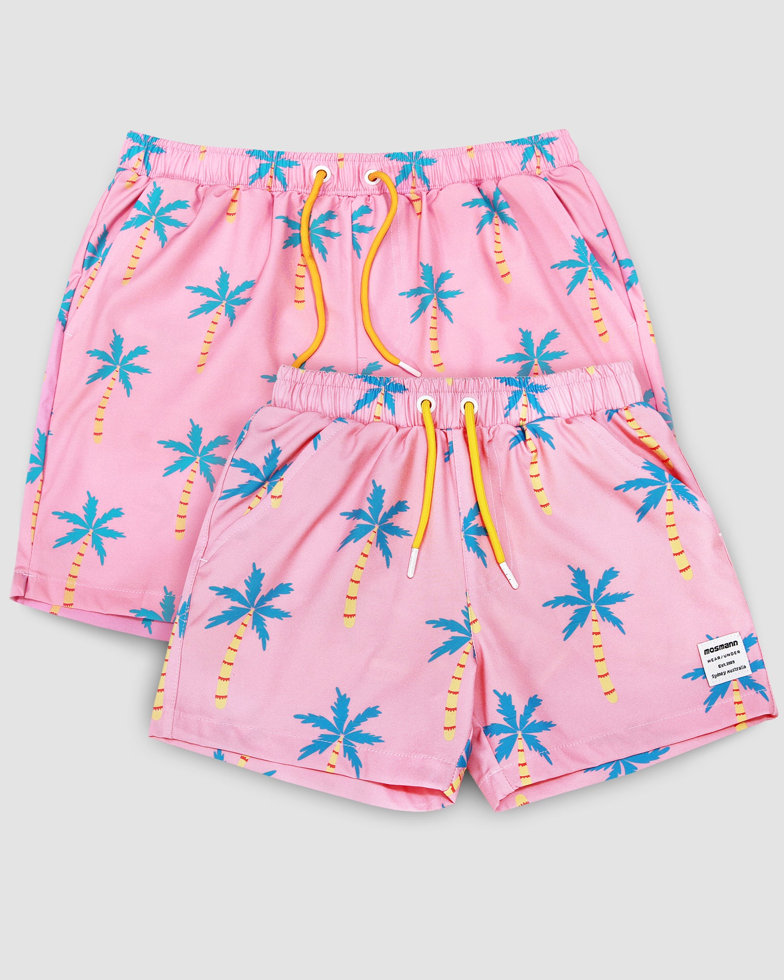 Pink Palm Tree Swim Trunks – Dad and Kid Matching Summer Set