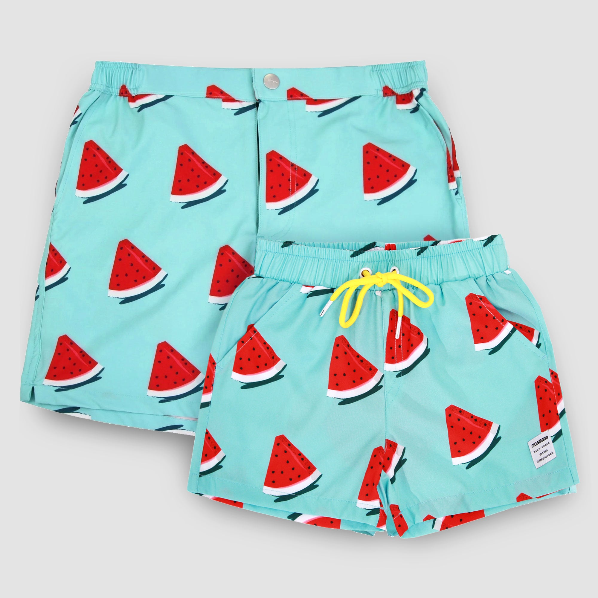 Dad and son matching swim shorts - Melon